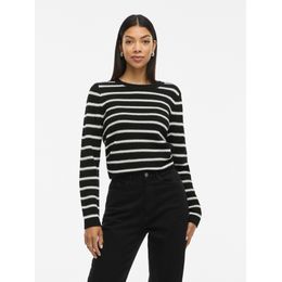 Rundhalspullover Vila "VIDALO O-NECK L/S STRIPE KNIT TOP- NOOS", Damen, Gr. M (38), weiß (schwarz stripes:weiß alyssum), Rippstrick, Obermaterial: 100% Baumwolle, gestreift, regular fit normal, Rundhals, Pullover