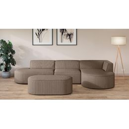 Ecksofa OTTO HOME "EIVIND Designer Sofa mit Ottomane rechts/links, B/T/H: 343/159/72 cm", grau (taupe), B:343cm H:72cm T:159cm, 100% Polyester, Sofas, Ecksofa, L-Form mit Wellenunterfederung, auch in Feincord und Boucl&eacute;