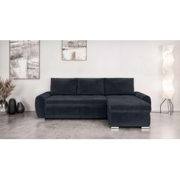 Ecksofa Home Affaire "HAVERHILL Schlafsofa mit Bettkasten, Ma&szlig;e B/H/T: 237/89/166 cm", grau (anthrazit), B:237cm H:89cm T:166cm, 100% Polyester, Sofas, Ecksofa, L-Form mit Recamiere links oder rechts bestellbar, Wellenunterfederung