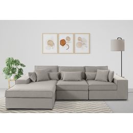 Ecksofa OTTO HOME "Florid L-Form", beige, B:280cm H:75cm T:162cm, Baumwollmix (60% Baumwolle/40% Leinen);Struktur fein (100% Polyester);Samtoptik (100% Polyester);Samtvelours (100% Polyester);Struktur (100% Polyester);Struktur recycelt (100% recyceltes Polyester), Sofas, Ecksofa, 3 Teile, bestehend aus Modulen, viele Bezugsqualit&auml;ten, auch in Cord