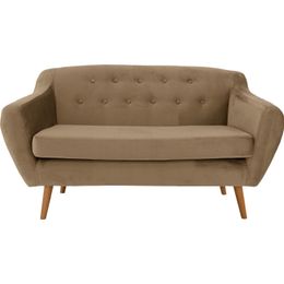 2-Sitzer Home Affaire "Renne", beige, B:128cm H:78cm T:73cm, Leder Belfast (echtes Rindsleder), Sofas, mit Heftung im R&uuml;cken im skandinavischem Stil