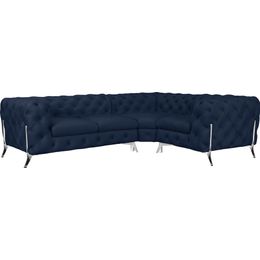 Chesterfield-Sofa Home Affaire "Amaury L-Form", blau, B:264cm H:75cm T:204cm, Struktur (100% Polyester);Samtoptik (100% Polyester), Sofas, moderne Chersterfield-Optik, Breite 262 cm, Fußfarbe wählbar