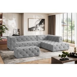 Ecksofa Home Affaire "FOLLINA", grau, B:325cm H:71cm T:228cm, 100% Polyester, Sofas, Ecksofa, L-Form, mit klassischer Chesterfield-Knopfheftung