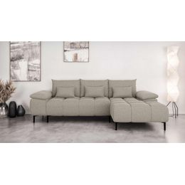 Ecksofa Home Affaire "DROMARA Schlafsofa mit Bettkasten, Ma&szlig;e: B/T/H 277/141/91 cm", beige, B:277cm H:91cm T:141cm, 100% Polyester, Sofas, Ecksofa, L-Form mit Recamiere rechts/links bestellbar, Wellenunterfederung