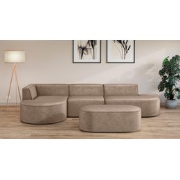 Ecksofa OTTO HOME "EIVIND Designer Sofa mit Ottomane rechts/links, B/T/H: 343/159/72 cm", grau (taupe), B:343cm H:72cm T:159cm, 100% Polyester, Sofas, Ecksofa, L-Form mit Wellenunterfederung, auch in Feincord und Boucl&eacute;