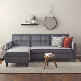 Ecksofa DOREL HOME "Hartford II", grau (anthrazit), B:213cm H:83cm T:154cm, Veloursstoff 100% Polyester, Sofas, Ecksofa, mit Bettfunktion und Stauraum, Recamiere beidseitig montierbar, Topseller
