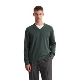 Marc O'Polo V-Ausschnitt-Pullover MARC O'POLO "aus weicher Merinowolle", Herren, Gr. S, mangrove, Obermaterial: 100% Schurwolle, unifarben, V-Ausschnitt, Pullover