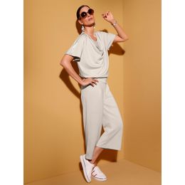 CR&Eacute;ATION L Sweatshirt CREATION L, Damen, Gr. 46, grau (hellgrau, silberfarben, bedruckt), 50% Modal, 44% Polyester, 6% Elasthan, gemustert, unifarben, Wasserfallausschnitt, Sweatshirts Sweatshirt