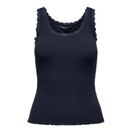 Tanktop Only "ONLSARA – Tanktop mit Spitzendetail am Ausschnitt", Damen, Gr. XL, night sky, Jersey, Obermaterial: 94% Baumwolle, 6% Elasthan, unifarben, regular fit normal, Rundhals, Tops, regular fit, modisch, Jersey, Rippware, Rundhals