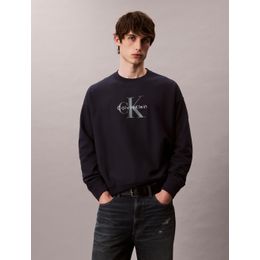 Sweatshirt Calvin Klein Jeans "LS EU 350TERRY MONOLOGO CN SWTSH", Herren, Gr. S, blau (schwarz sapphire), Sweatware, Obermaterial: 100% Baumwolle, unifarben, regular fit normal, Rundhals, eingesetzt Bündchen, Sweatshirts, Rundhalsausschnitt, regular fit