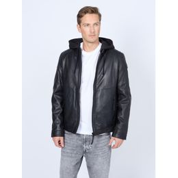 Bikerjacke Mustang "31022245", Herren, Gr. M, schwarz, Obermaterial: 100% Lammleder; Innenfutter: 100% Baumwolle; &Auml;rmelfutter: 100% Polyester; Wattierung: 100% Polyester; Kapuze: 52% Polyester, 48% Baumwolle, Jacken
