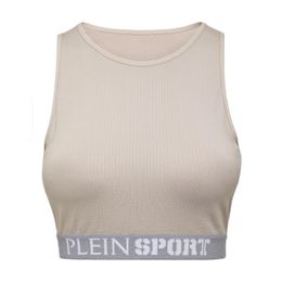 Lauftop Plein Sport "Logo", Damen, Gr. S, grau (72, schwarzgrau), Obermaterial: 94% Polyamid, 6% Elasthan, Tops Croptop Sport Bustiers