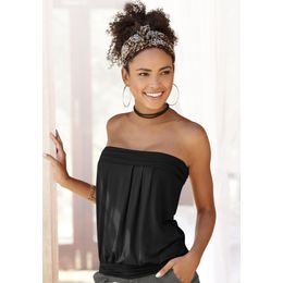 Bandeautop Lascana, Damen, Gr. 44/46, schwarz, Jersey, Obermaterial: 95% Viskose, 5% Elasthan, unifarben, figurumspielend h&uuml;ftlang, Tops Bandeautop, mit schmeichelnder Raffung, schulterfrei, elastisch