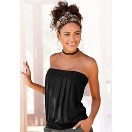 Bandeautop Lascana, Damen, Gr. 36/38, schwarz, Jersey, Obermaterial: 95% Viskose, 5% Elasthan, unifarben, figurumspielend h&uuml;ftlang, Tops Bandeautop, mit schmeichelnder Raffung, schulterfrei, elastisch