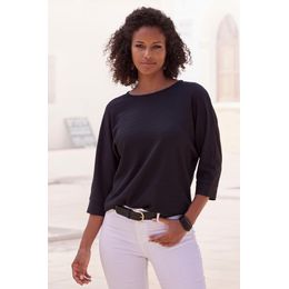 3/4-Arm-Shirt Vivance "aus b&uuml;gelfreier Cr&ecirc;pe-Qualit&auml;t", Damen, Gr. 44/46, schwarz, Cr&ecirc;pe, Obermaterial: 98% Polyester, 2% Elasthan, unifarben, l&auml;ssig geschnitten normal, Rundhals, Fledermaus&auml;rmel breiter Bund, Shirts 3/4-Arm-Shirt, Topseller