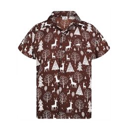 King Kameha Button Up Shirt 'Christmas Reindeer' male Brown size XXL