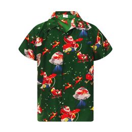 King Kameha Button Up Shirt 'Christmas Space Santa' male Green size XL
