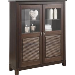 Highboard Home Affaire "Rauna", braun (dunkelbraun), B:111,6cm H:135,7cm T:38cm, Sideboards, Vitrine, Breite 111,6 cm, aus massiver Kiefer