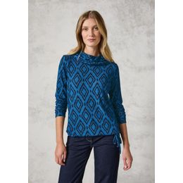 Langarmshirt Cecil, Damen, Gr. XL (44), blau (aqua melange), Stoff, 67% Viskose, 28% Polyester, 5% Elasthan, bedruckt, gerade normal, hoch geschlossener Ausschnitt, Bündchen, Shirts, mit Tunnelzug am Saum