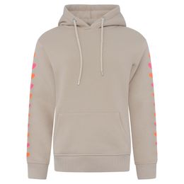 Hoodie Zwillingsherz "Hoodie "Hearts & Love"", Damen, Gr. L/XL (L/XL), beige (hellbeige), Sweatware, Obermaterial: 50% Baumwolle, 50% Polyester, comfort fit hüftlang, V-Ausschnitt, Sweatshirts, mit gestickten Herzen am Arm und Kängurutasche