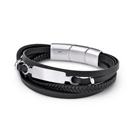 Lederarmband Fynch-Hatton "Schmuck Geschenk Armband The Layering", schwarz (edelstahlfarben, schwarz), Armbänder, Herren, 23cm, Edelstahl Leder, Edelstahl, Leder