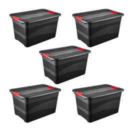 Transportbehälter keeeper "eckhart, 5er Set Transporbox, 52 L, 59,5 x 39,5 x 34 cm", schwarz, rot, B:39,5cm H:34cm L:59,5cm, Kunststoff, Transportboxen, seitl. Clips, Griffe am Boden, stoßfeste Seitenwände, robuster Deckel
