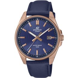 Quarzuhr CASIO EDIFICE, blau (dunkelblau, bronze), Armbanduhren, Herren, Armbanduhr, Herrenuhr, analog, Datum, Lederarmband