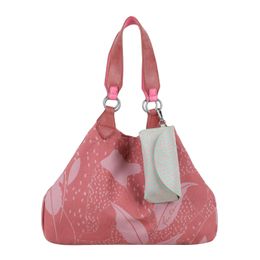 Henkeltasche Fritzi aus Preussen "Leaves Canvas Anthra Ice", Damen, Gr. B/H/T: 15cm x 29cm x 42cm, rosa, rot, Baumwolle, bedruckt, Taschen, mit abnehmbarem Sonnenbrillenetuis