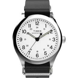 Quarzuhr Timex "WEEKENDER NEW ENGLAND", schwarz, Armbanduhren, Damen, Armbanduhr, Herrenuhr, Lederarmband, Leuchtzeiger, analog