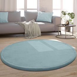 Teppich Paco Home "Tatami 475", blau, H:24mm Ø:80cm, Polyester, Teppiche, Kurzflor, Uni Farben, mit Memory Foam, waschbar