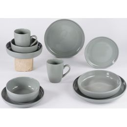 Kombiservice "Geschirr-Set, Service Liliane", grau, 16 Stk., Steinzeug, LeGer Home by Lena Gercke, Geschirr-Sets, skandinavische, minimalistische Formensprache, 16 Teile