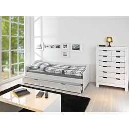 Einzelbett Home Affaire, weiß (weiß, weiß), B:209cm H:66cm L:97cm, Kiefer massiv, Betten, inklusive Schublade auf Rollen