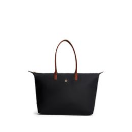 Tragetasche Tommy Hilfiger "POPETTE MAXI TOTE", Damen, Gr. B/H/T: 58cm x 36cm x 21cm, schwarz, Leder, Nylon, Taschen, Damen Umhängetasche, Schultertasche mit Leder-Tragegriffen