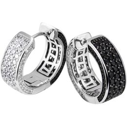 Paar Creolen Firetti "Schmuck Geschenk Silber 925 Ohrschmuck Ohrringe", schwarz (silberfarben, kristallweiß, schwarz, kristallweiß, schwarz), Ohrringe, Damen, Silber 925 (Sterlingsilber), mit Zirkonia (synth.)