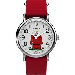 Quarzuhr Timex "Timex x PEANUTS Timex WEEKENDER", rot, Armbanduhren, Damen, Armbanduhr, Damenuhr, Textilarmband, analog