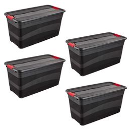 Transportbehälter keeeper "eckhart, 4er Set Transporbox, 83 L, 79,5 x 39,5 x 40 cm", schwarz, rot, B:39,5cm H:40cm L:79,5cm, Kunststoff, Transportboxen, seitl. Clips, Griffe am Boden, stoßfeste Seitenwände, robuster Deckel