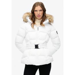 Steppjacke Superdry "FUJI BELTED PUFFER", Damen, Gr. L, hellweiß, Web, Obermaterial: 100% Polyester, unifarben, regular fit normal, Jacken