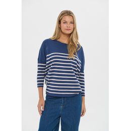 Strickpullover Saint Tropez "MilaSZ R-neck Stripe", Damen, Gr. M, pageant gray morn stripe, Feinstrick, Obermaterial: 80% Viskose, 20% Polyacryl, gestreift, bequem normal, Rundhals, Pullover Strickpullover, Oversize Fit, Feinstrick, Viskosemischung