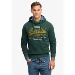 Kapuzensweatshirt Superdry "VL DUO CLASSIC HOOD", Herren, Gr. S, enamel grün, angeraute Sweatware, Obermaterial: 80% Baumwolle, 20% Polyester, bedruckt, regular fit normal, Rundhals, Rippbündchen, Sweatshirts