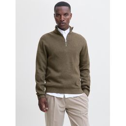 Jack & Jones JACK & JONES Herren Troyer "JPRBLAMILANO STITCH KNIT HALF ZIP SN"stone gray detail:melange, Gr. XL, meliert, Strick, Obermaterial: 100% Baumwolle,