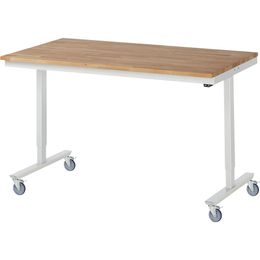 Rau Elektrisch h&ouml;henverstellbarer Arbeitstisch, fahrbar, Buche massiv, Plattenbreite 1500 mm