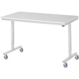 Rau Elektrisch h&ouml;henverstellbarer Arbeitstisch, fahrbar, Melaminplatte, Plattenbreite 1500 mm