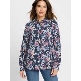 Olsen Bluse, mit durchgehender Knopfleiste, klassisch geschnitten Damen Gr&ouml;&szlig;e XL indigo