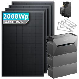 SolarMars&reg; 2000W Balkonkraftwerk mit Speicher, Anker SOLIX Solarbank 3 E2700 Pro + 2x BP2700 - Mit Flachdachhalterung