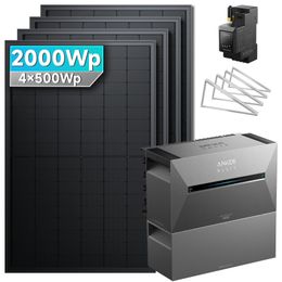 SolarMars&reg; 2000W Balkonkraftwerk mit Speicher, Anker SOLIX Solarbank 3 E2700 Pro + 1x BP2700 - Mit Flachdachhalterung