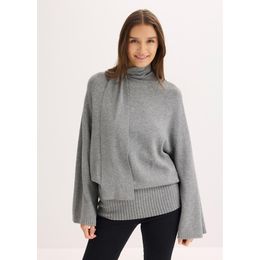 bonprix Oversize-Pullover aus softem Viskose-Mix, grau, Gr.60/62 (4XL), Oversize-Pullover mit breitem Rippbund und Schaldetail am Hals, aus Viskose