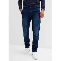 bonprix Thermo Regular Fit Cargo-Jeans mit Komfortbund und Flanellfutter Straight, blau, mit Baumwolle