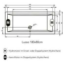 RIHO Lusso Easypool 3.1 Rechteck-Badewanne, Touchbedienung, Einbau, 2-Sitzer, wei&szlig;, B036004005, Ausf&uuml;hrung: 180x80x47,5cm, Nutzinhalt: 215 Liter