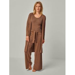 YOU LOOK PERFECT Hausanzug 'LOUNGEWEAR SET - Cardigan Blossom & Top Blossom & Pants Bailey' Damen Gr&ouml;&szlig;e XL cognac