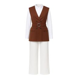 MODAMIHRAM Hosenanzug Damen Gr&ouml;&szlig;e 42 braun / wei&szlig;